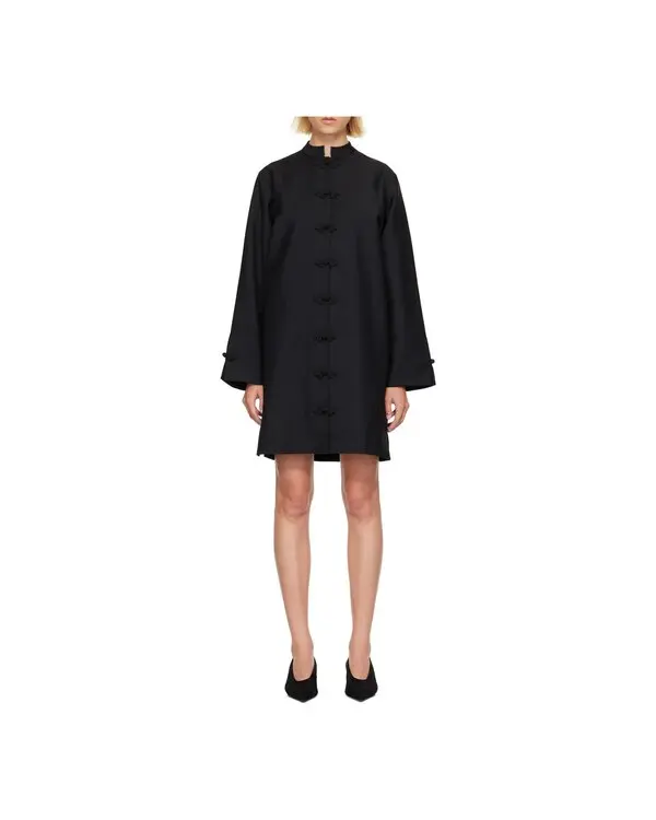 RÓHE Mandarin Collar Long Sleeve Dress With Chinese Knot Buttons