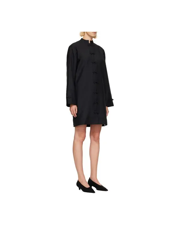 RÓHE Mandarin Collar Long Sleeve Dress With Chinese Knot Buttons