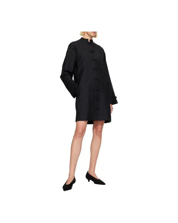 RÓHE Mandarin Collar Long Sleeve Dress With Chinese Knot Buttons