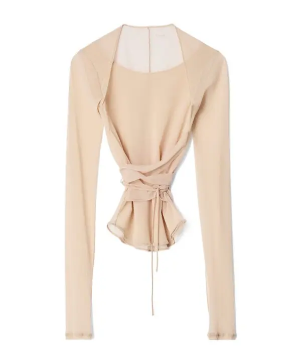 LEMAIRE Ballerina Wrap Top In Mesh Jersey - Powder