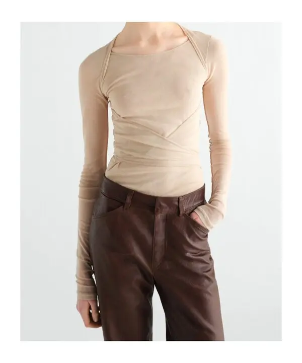 LEMAIRE Ballerina Wrap Top In Mesh Jersey - Powder
