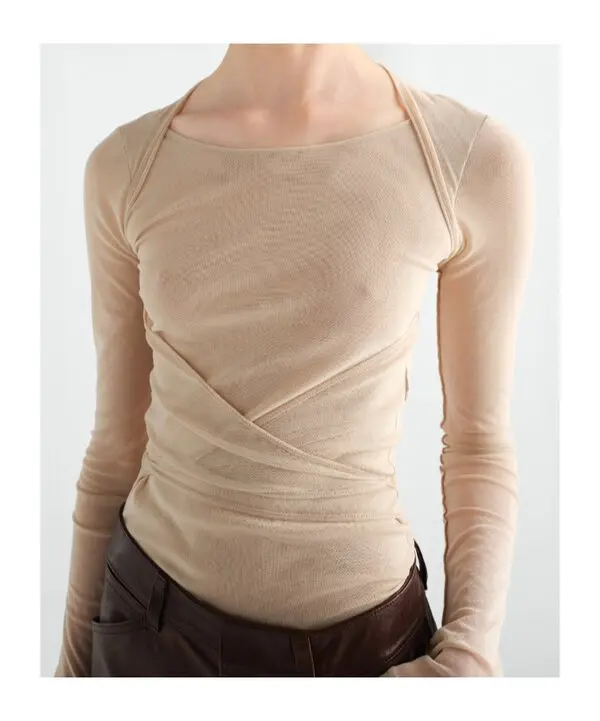 LEMAIRE Ballerina Wrap Top In Mesh Jersey - Powder