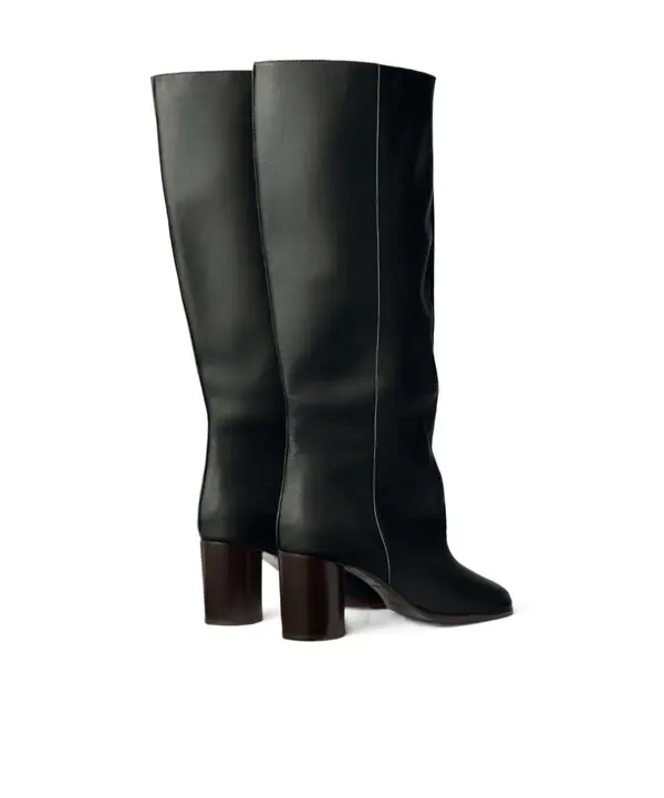 LEMAIRE Knee High Glossed Leather Boots With Stacked Heel