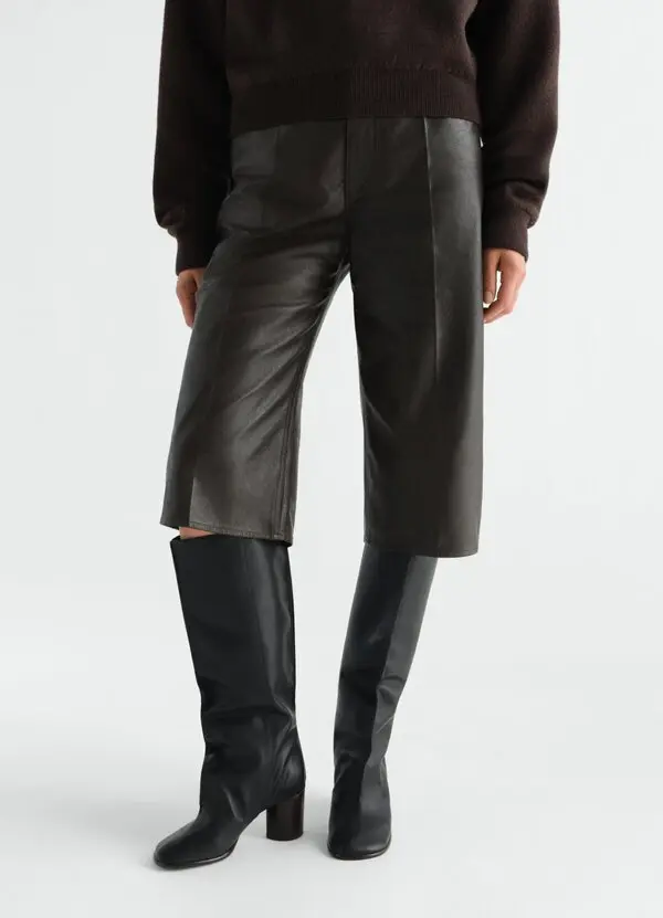 LEMAIRE Knee High Glossed Leather Boots With Stacked Heel