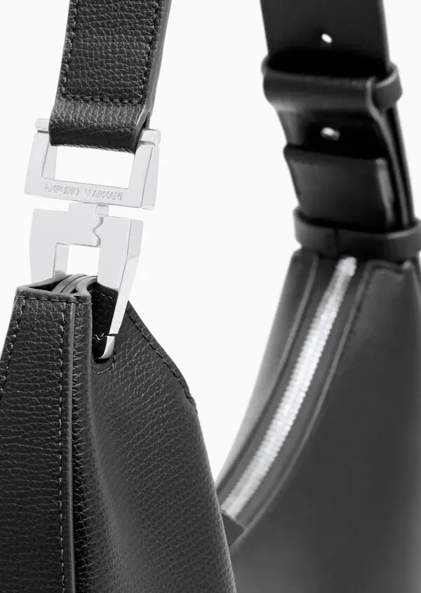 Emporio Armani Adjustable Zippered Hobo Shoulder Bag - Black