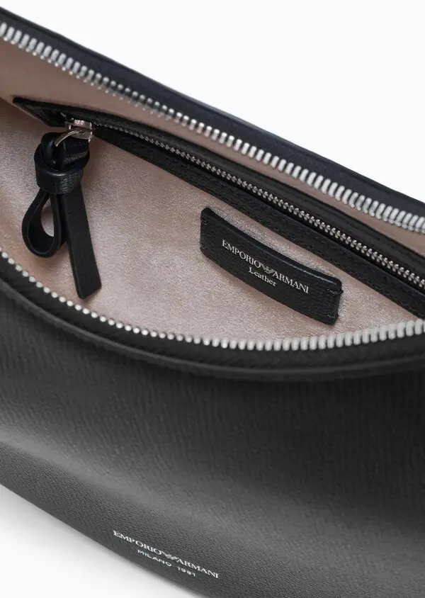 Emporio Armani Adjustable Zippered Hobo Shoulder Bag - Black