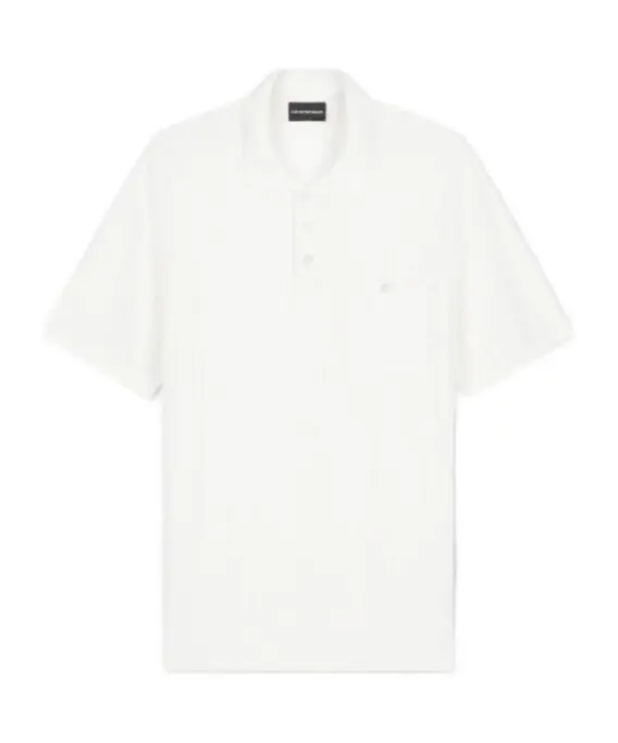 Emporio Armani Polo Collar Shirt In Jacquard Fabric With 3d Embossed Pattern - White