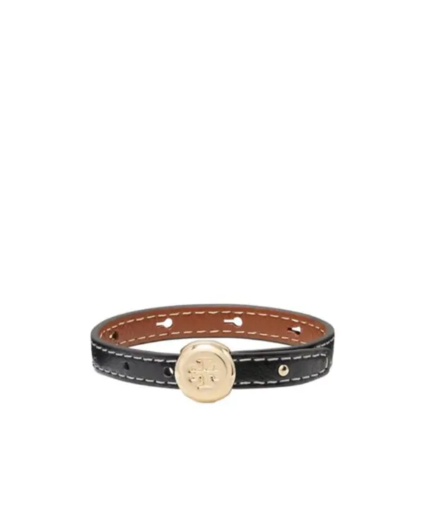 Tory Burch Icon Leather Bracelet - Light Brass/black