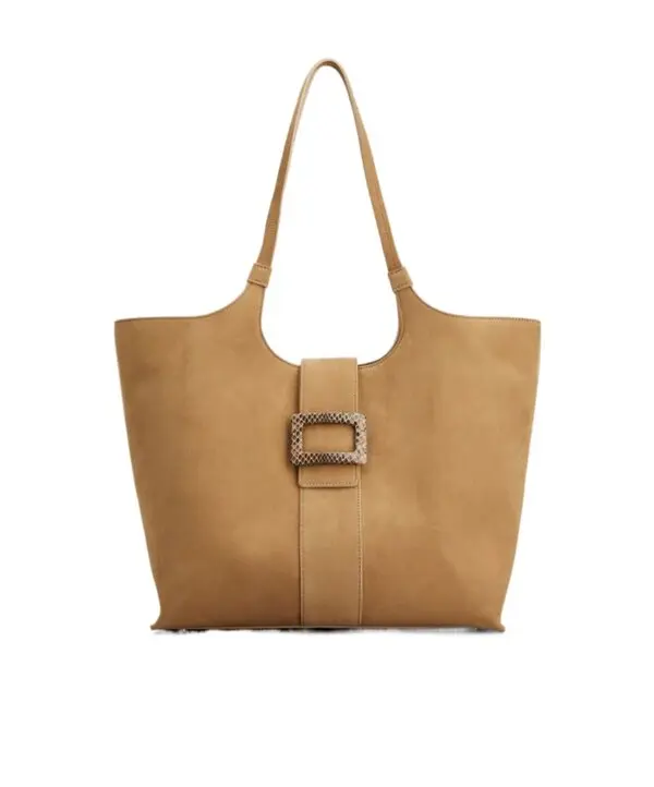 ROGER VIVIER Belle Vivier Medium Shopping Bag In Suede - Camel