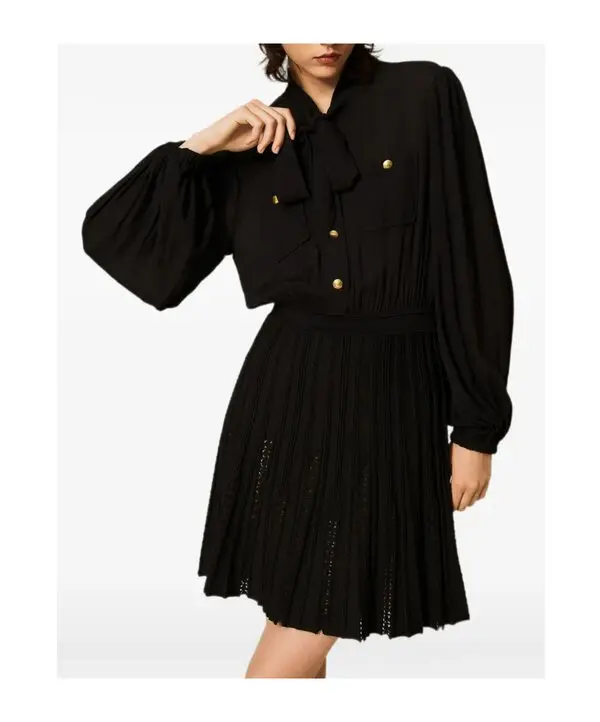 TWINSET Dress With Knitted Skirt And Bow Neckline