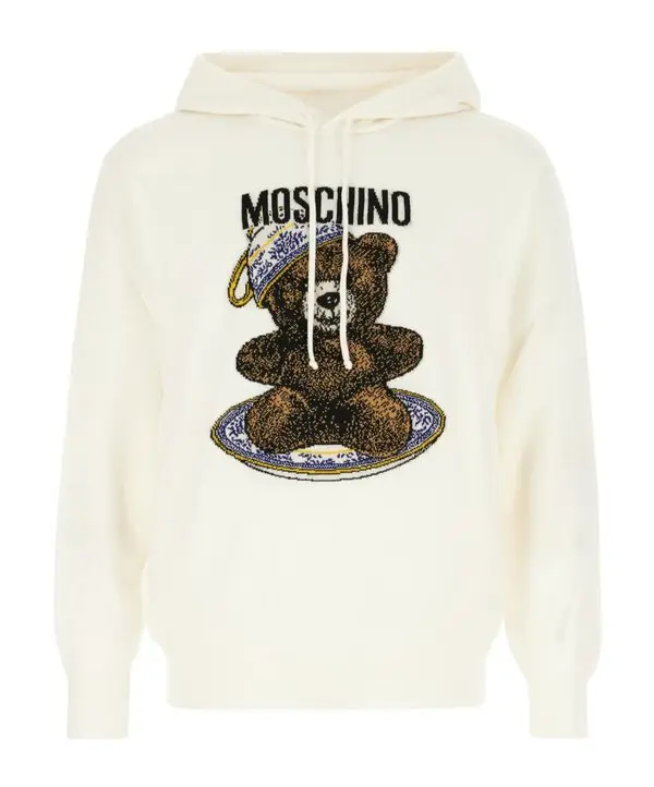 Moschino Teddy-print Hooded Sweater - White