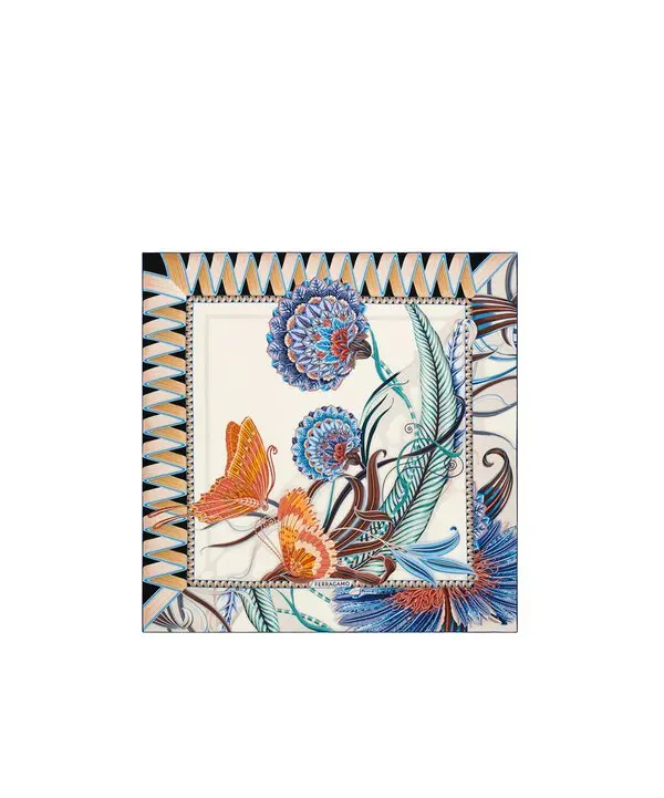 FERRAGAMO Giada Print Silk Scarf - Ivory/blue