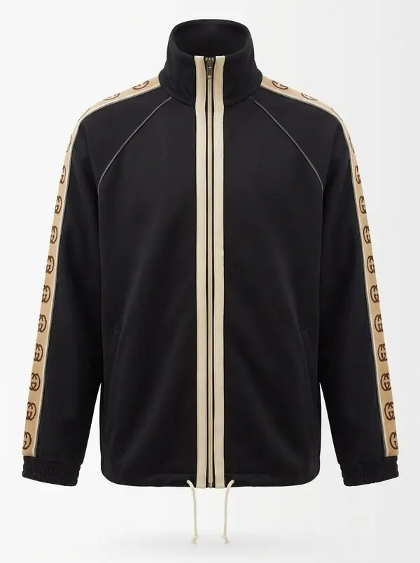 Gucci Gg Print Trim Zipped Jacket - Black