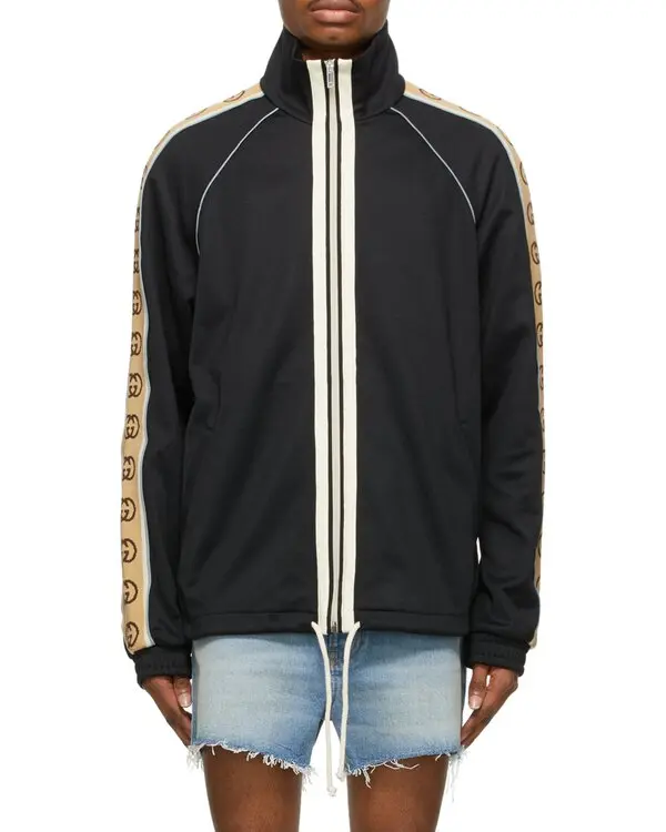 Gucci Gg Print Trim Zipped Jacket
