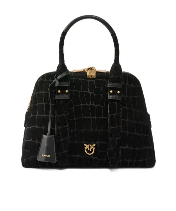 Pinko Escape Bag Small Handbag In Crocodile-print Leather - Black