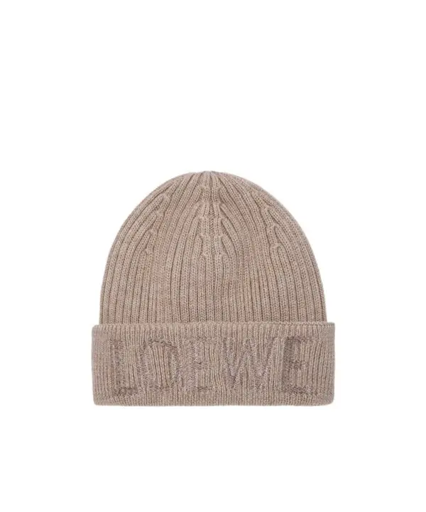 Loewe Logo Embroidered Ribbed-knit Beanie - Dark Beige