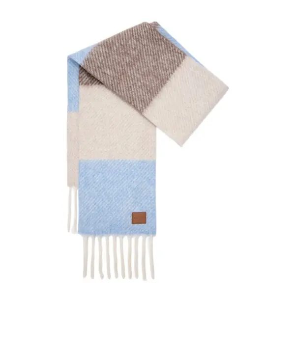 Loewe Logo Patch Striped Fringed Scarf - Nude