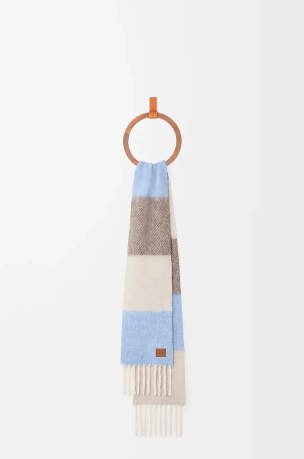 Loewe Logo Patch Striped Fringed Scarf