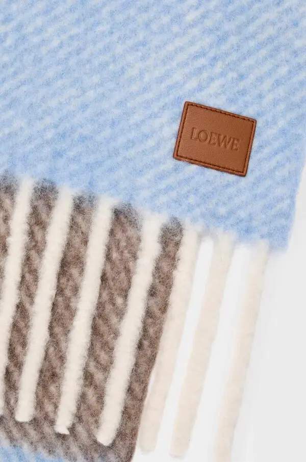 Loewe Logo Patch Striped Fringed Scarf