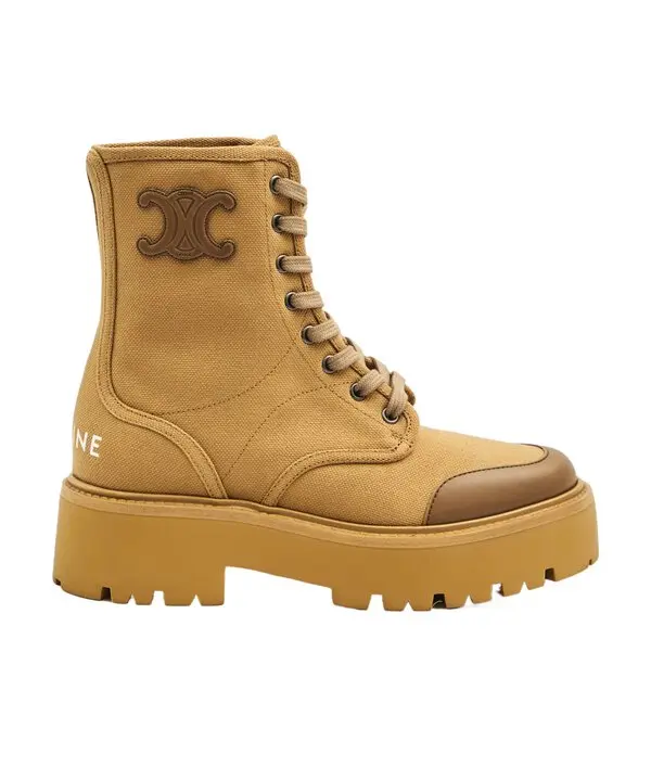 Celine Bulky Lace-up Boot In Canvas Calfskin - Beige