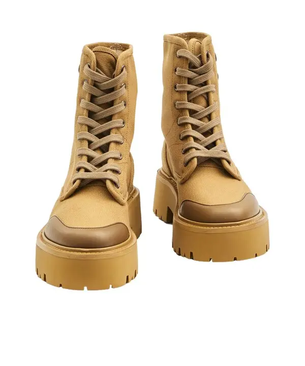 Celine Bulky Lace-up Canvas Calfskin Boots