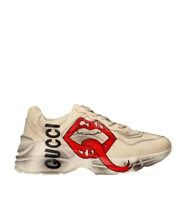 Gucci Rhyton Sneakers With Lip Print - Nude