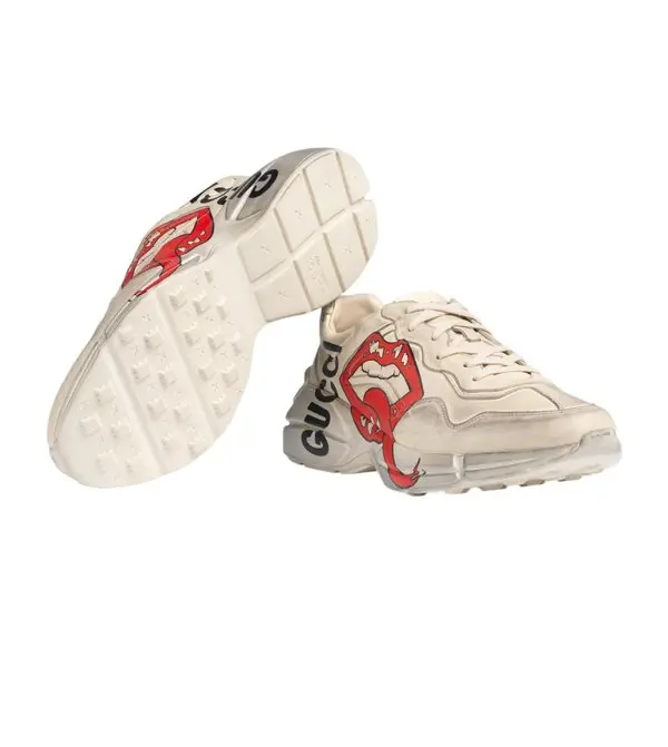 Gucci Rhyton Sneakers With Lip Print - Nude