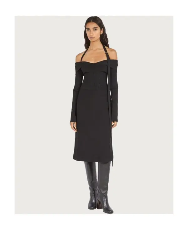 FERRAGAMO Off-shoulder Long-sleeved Midi Dress