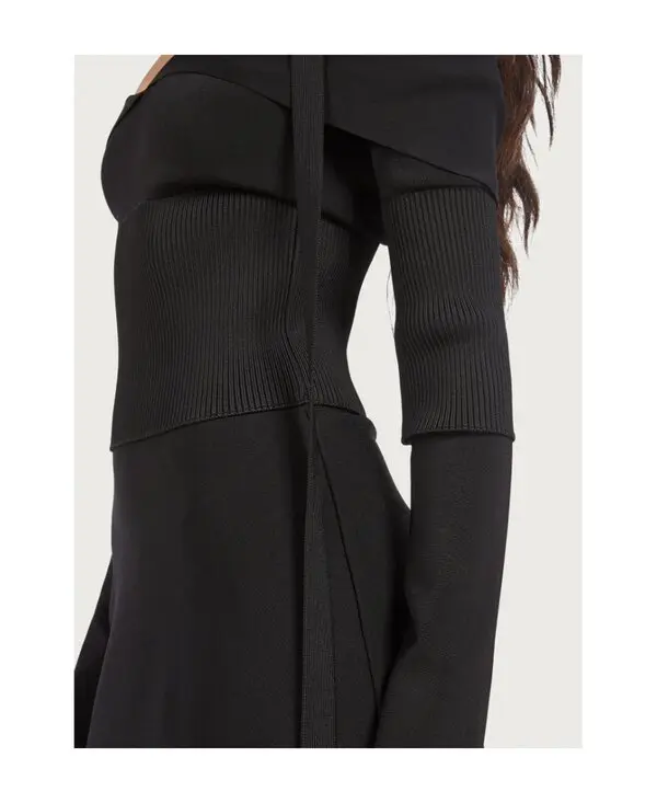 FERRAGAMO Off-shoulder Long-sleeved Midi Dress