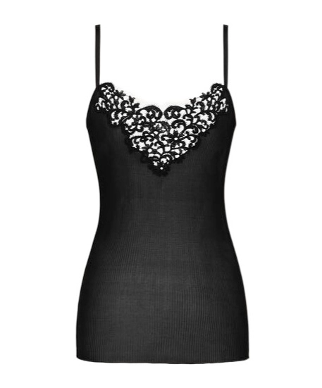 Saint Laurent Guipure Tank Top In Ribbed Silk - Black
