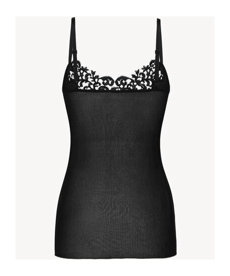 Saint Laurent Guipure Ribbed Silk Tank Top - Black