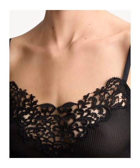 Saint Laurent Guipure Ribbed Silk Tank Top - Black