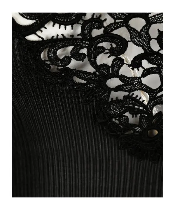 Saint Laurent Guipure Ribbed Silk Tank Top - Black