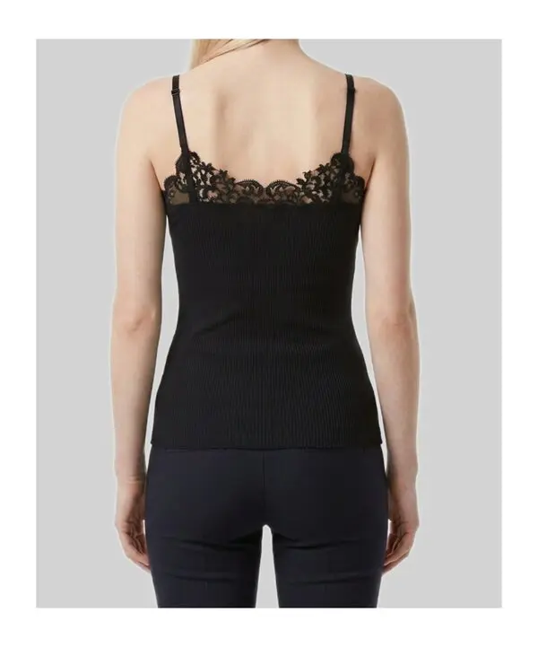 Saint Laurent Guipure Ribbed Silk Tank Top - Black