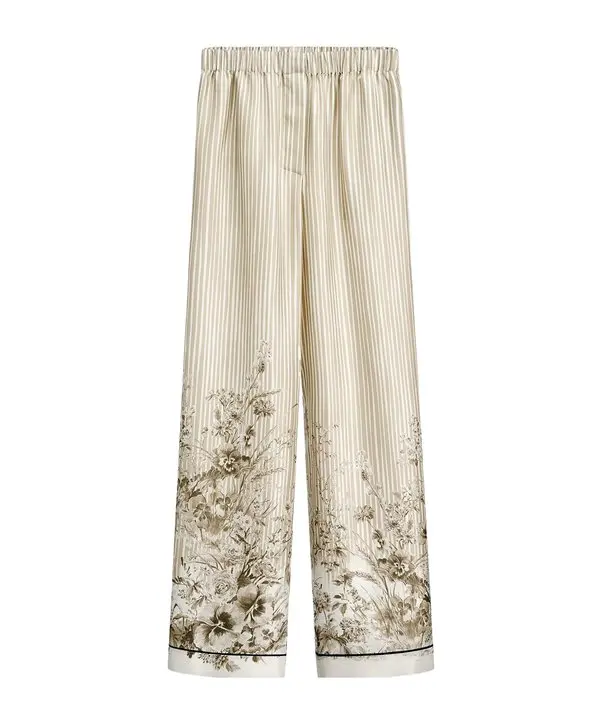 Dior Pantalon Iviera In Toile De Jouy Floral Garden Print Silk Twill