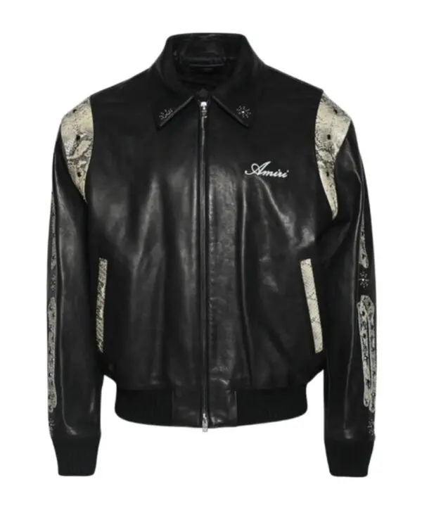 Amiri Printed Zip-up Leather Jacket - Black