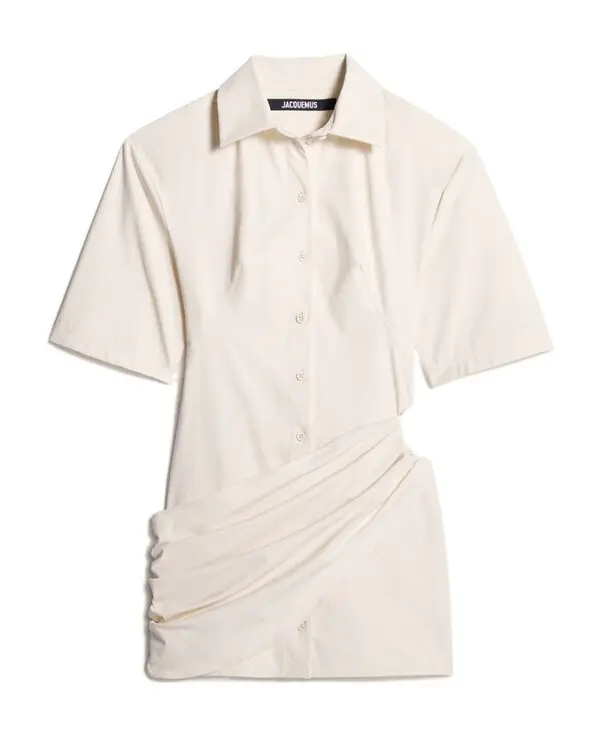 Jacquemus Camisa Draped Mini Shirt Dress - White