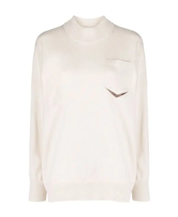 Brunello Cucinelli Oversized Pocket-detailed High Neck Jumper - White