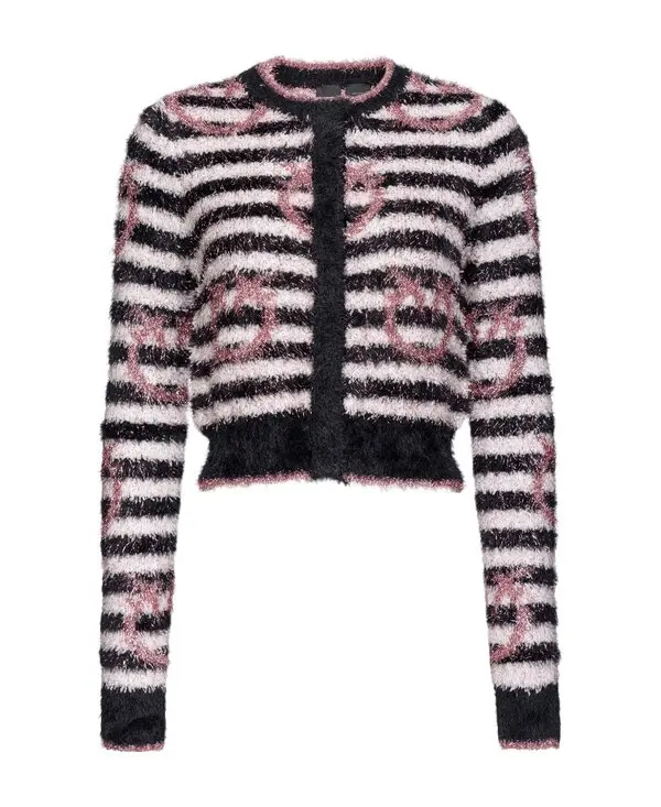 Pinko Logo-print Striped Cardigan - Black
