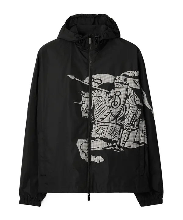Burberry Zip-up Hooded Jacket With Equestrian Knight Print
