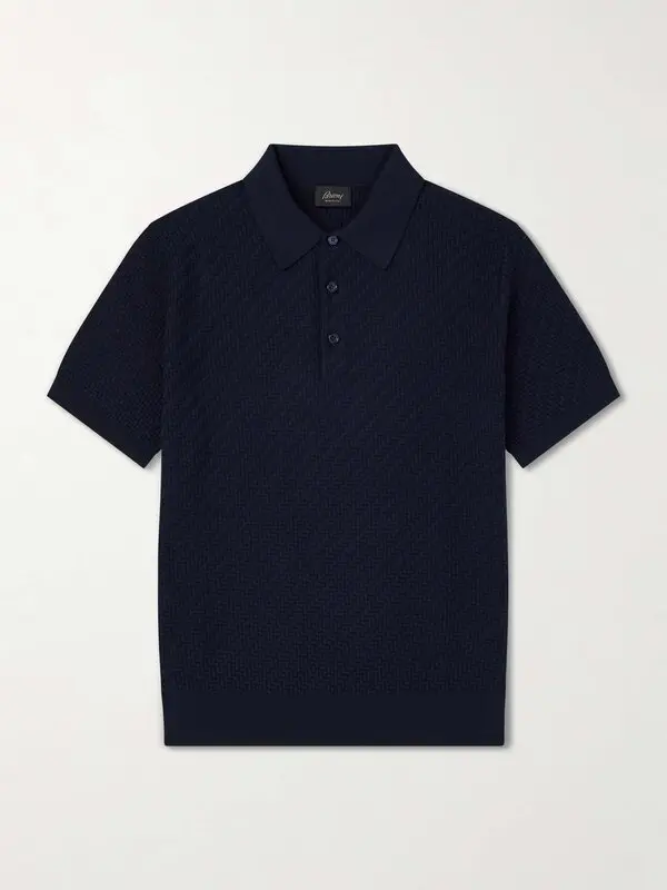 Brioni Cotton, Silk And Cashmere-blend Polo Shirt - Navy