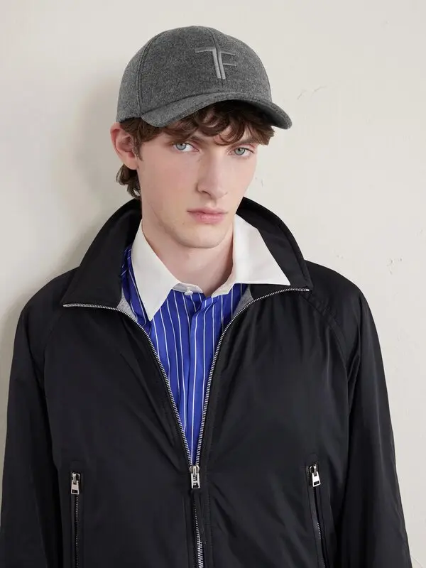 TOM FORD Leather-trimmed Logo-embroidered Cashmere Baseball Cap