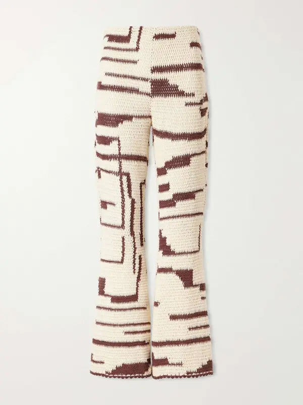 Alix Of Bohemia Farah Crocheted Cotton Flared Pants - Beige