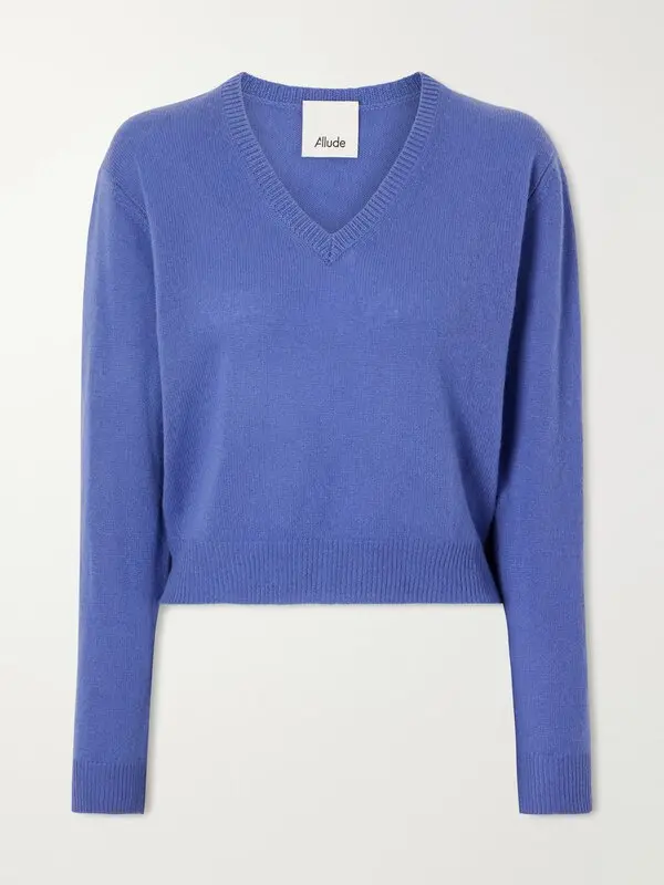 ALLUDE Cashmere V-neck Sweater - Blue