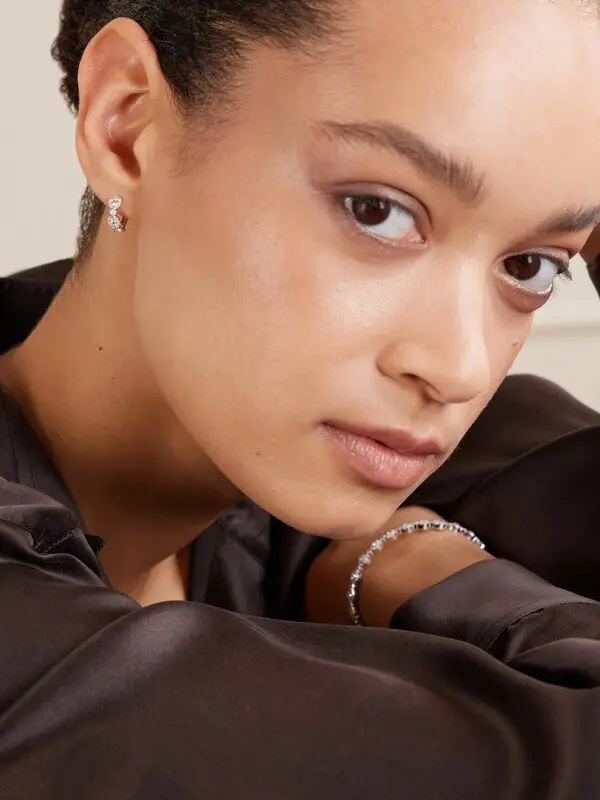 DAVID MORRIS Triolette 18k White Diamond Hoop Earrings