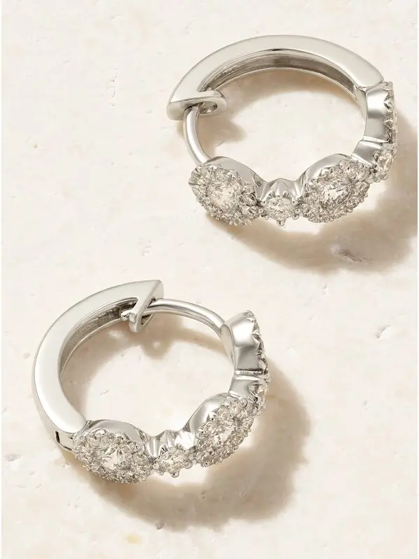 DAVID MORRIS Triolette 18k White Diamond Hoop Earrings