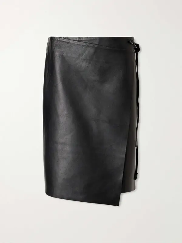 ST. AGNI Everyday Wrap Leather Mini Skirt - Black