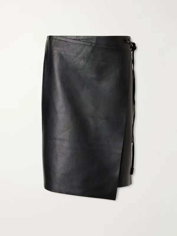 ST. AGNI Everyday Wrap Leather Mini Skirt - Black