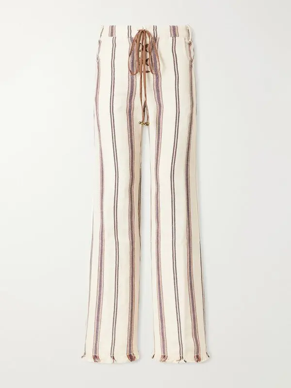 Alix Of Bohemia Striped Cotton And Linen-blend Wide-leg Pants - Neutrals