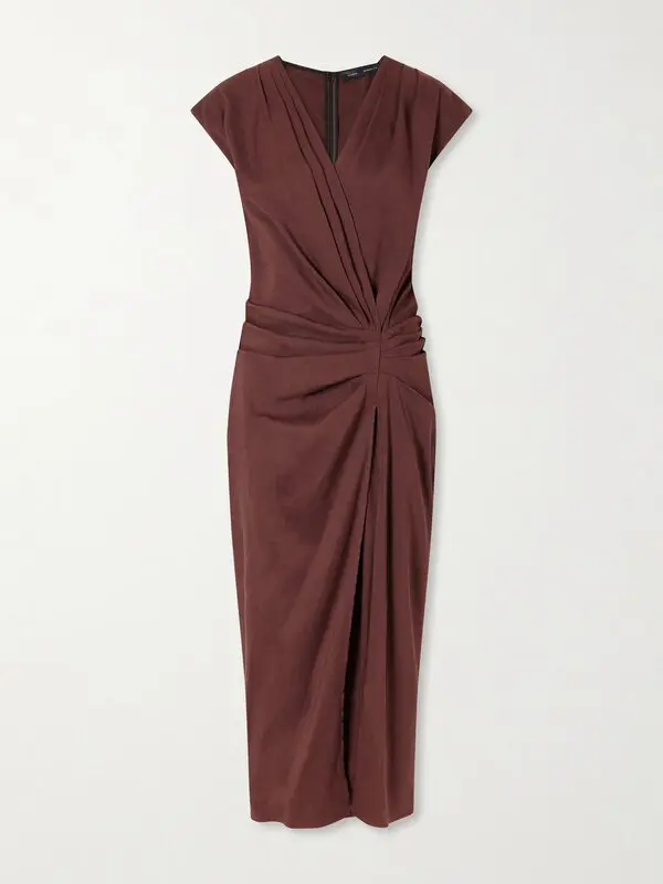 Proenza Schouler Bettina Gathered Linen-blend Midi Dress - Brown